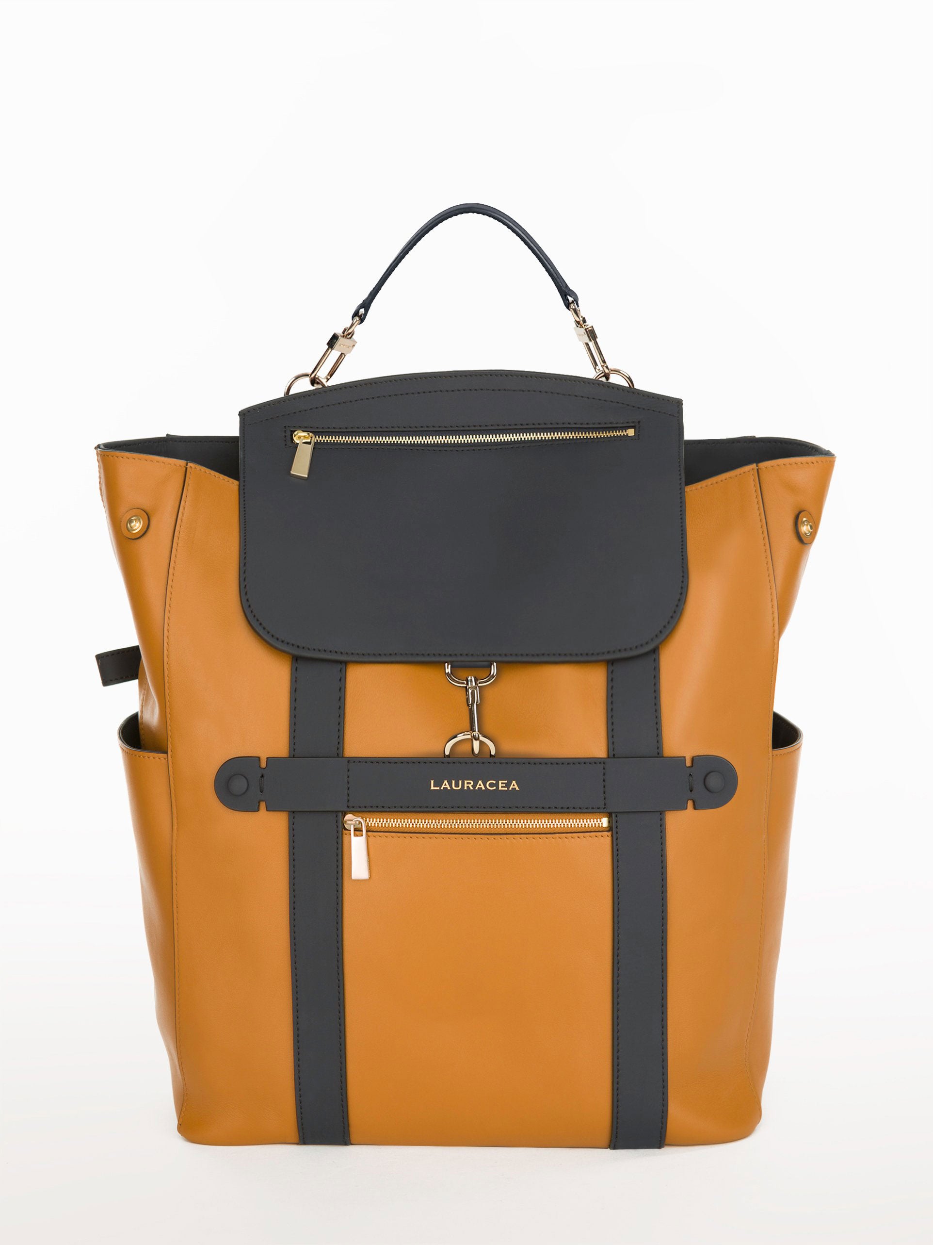 CONVERTIBLE BACKPACK TOTE - CARAMEL / NAVY | LAURACEA