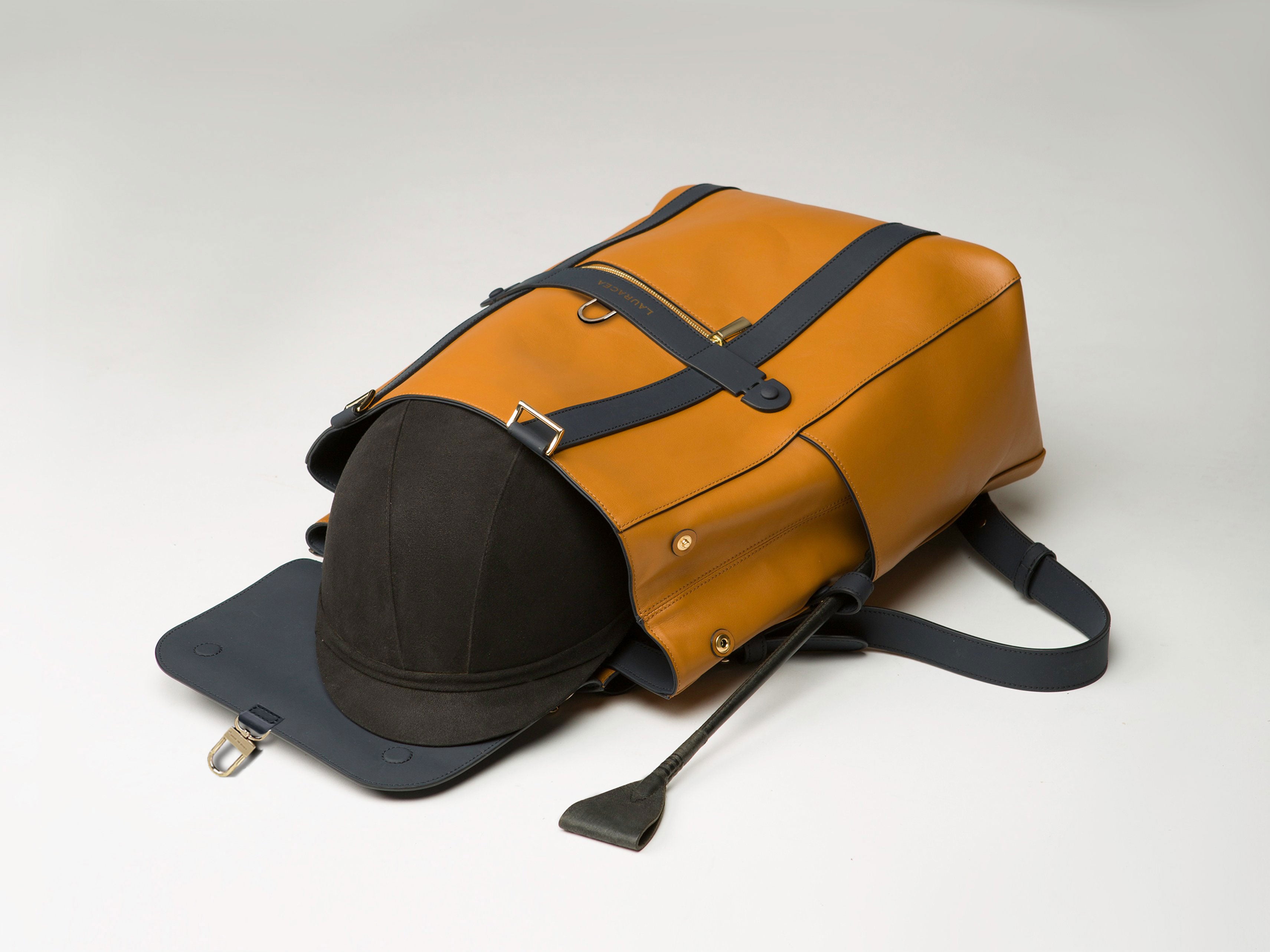 CONVERTIBLE BACKPACK TOTE - CARAMEL / NAVY | LAURACEA