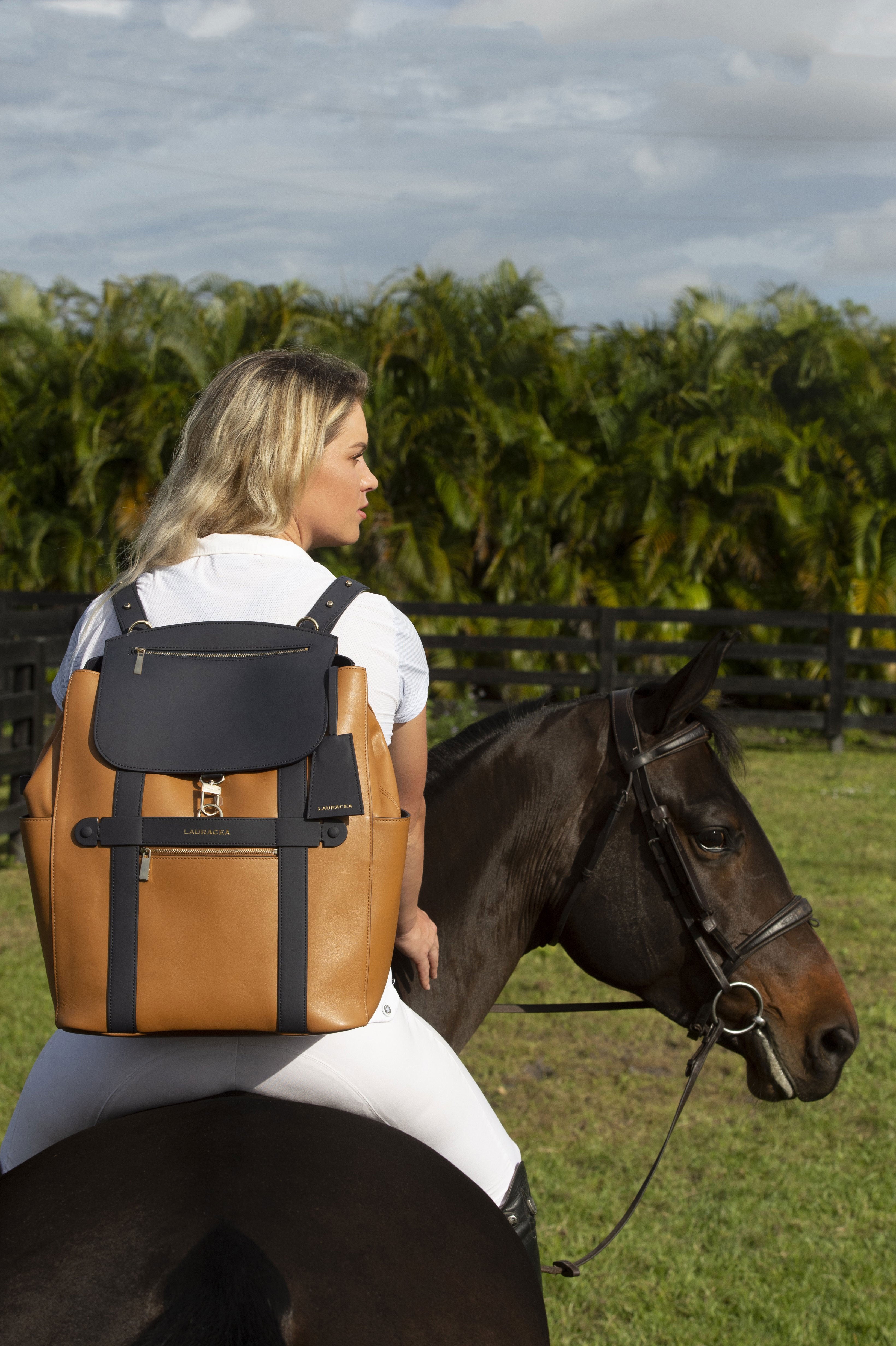 CONVERTIBLE BACKPACK TOTE - CARAMEL / NAVY | LAURACEA