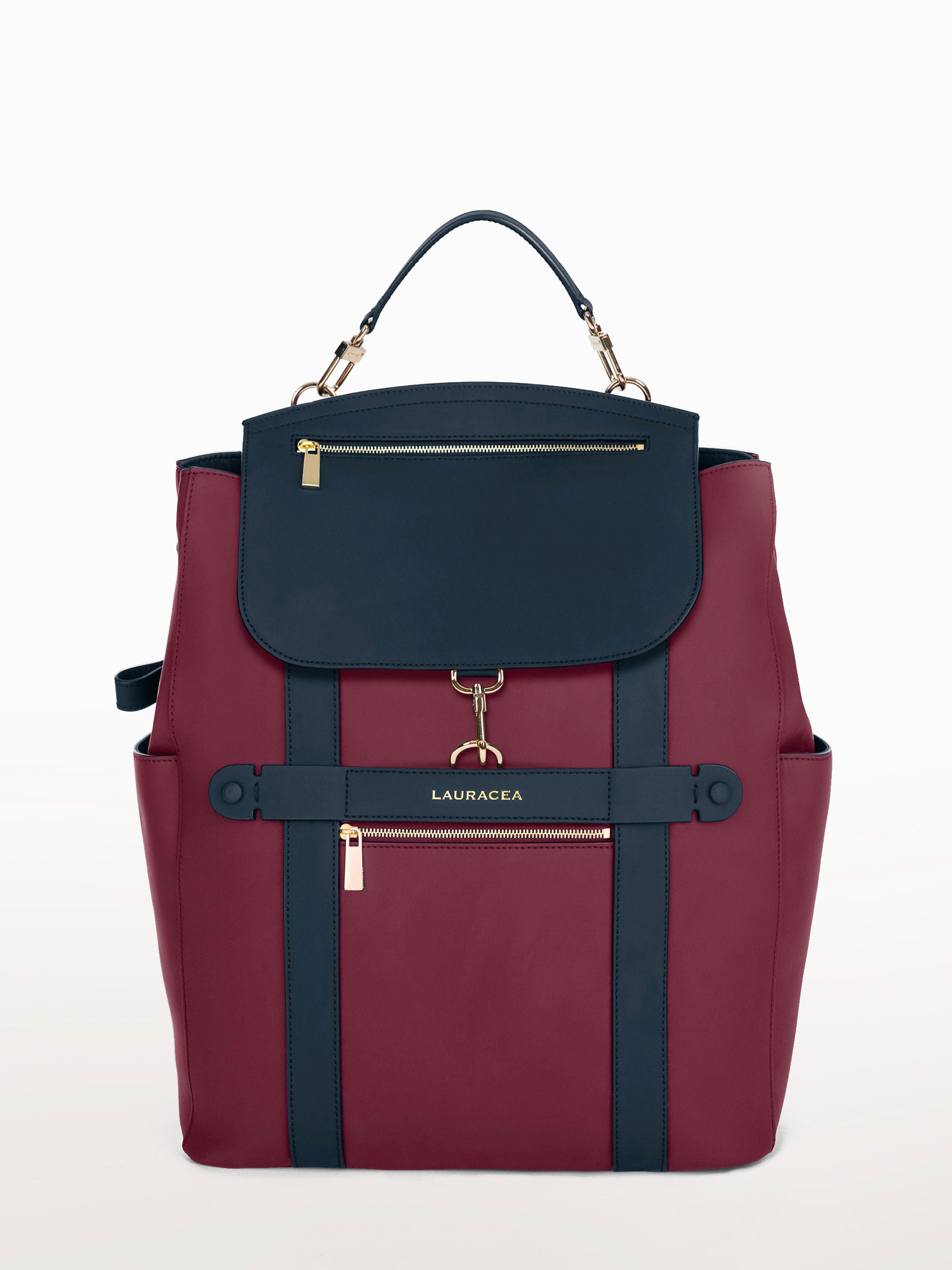 CONVERTIBLE BACKPACK TOTE - CRANBERRY / NAVY MATTE | LAURACEA